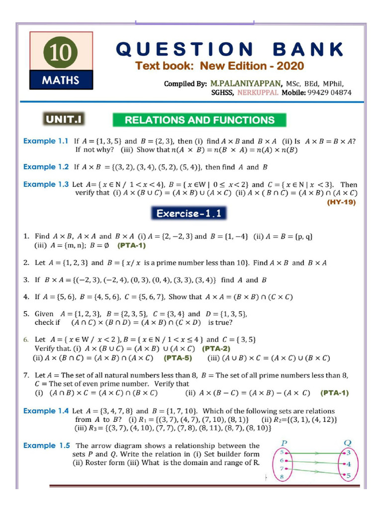 10th Maths Question Bank em | PDF