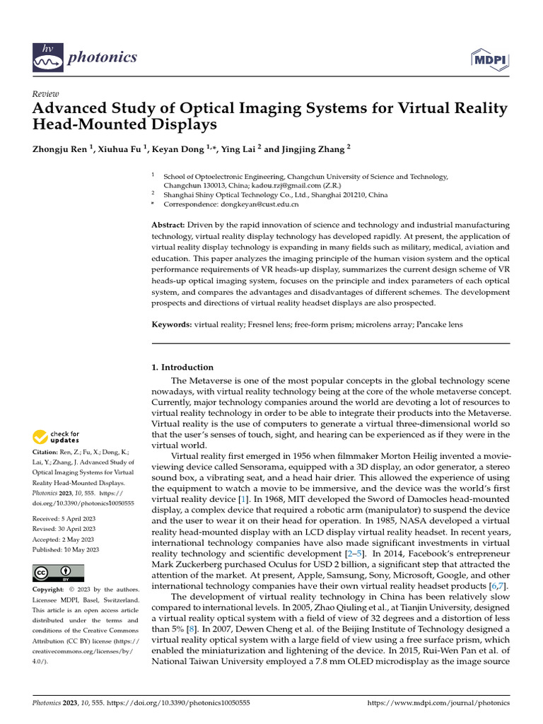 (2023) Advanced Study of Optical Imaging Systems For Virtual Reality ...