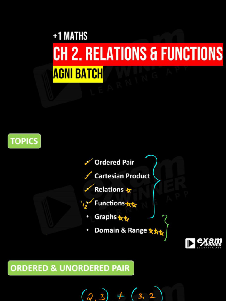 Agni Batch Maths Relations Functions Part1 Notes | PDF