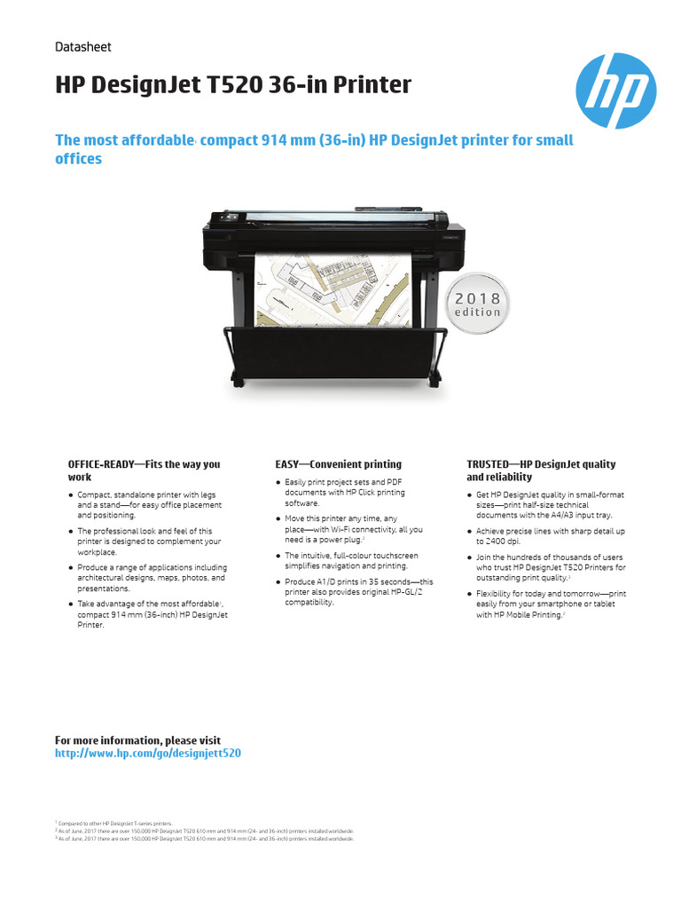 HP Designjet t520 36 in Printer | PDF | Printer (Computing) | Office ...