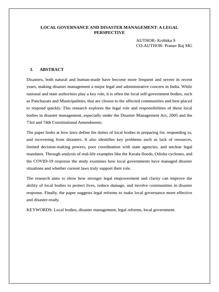 Local Governance in Disaster Management | PDF