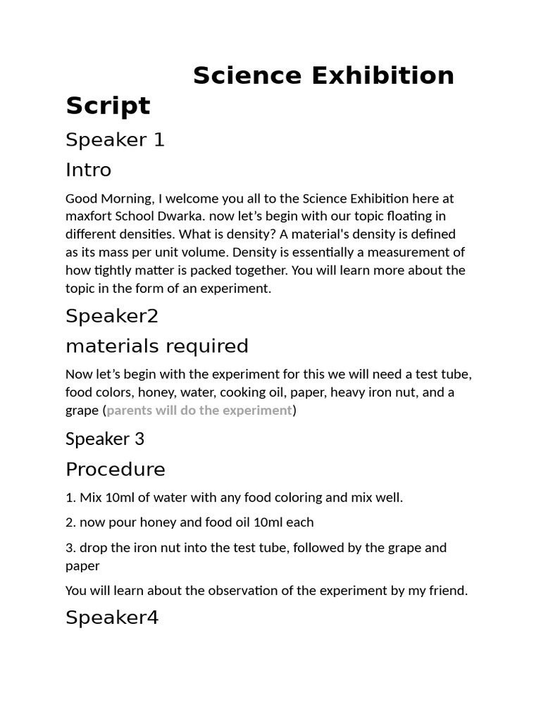 Science Fair: Exploring Density | PDF