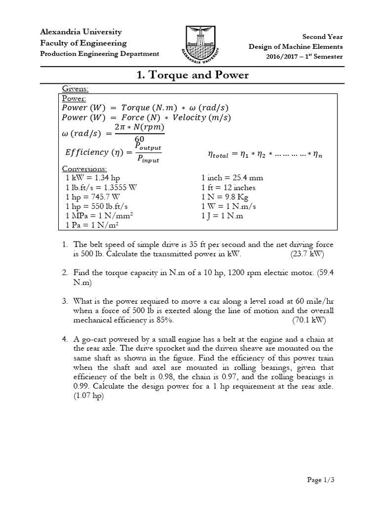 Torque and Power Calculations | PDF | Gear | Electric Motor