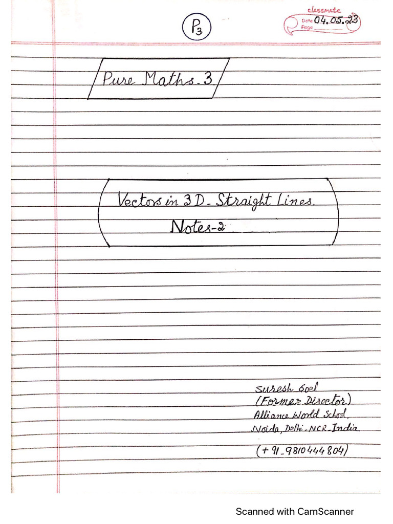 p3 Vectors in 3d Straight Line Notes 2 | PDF