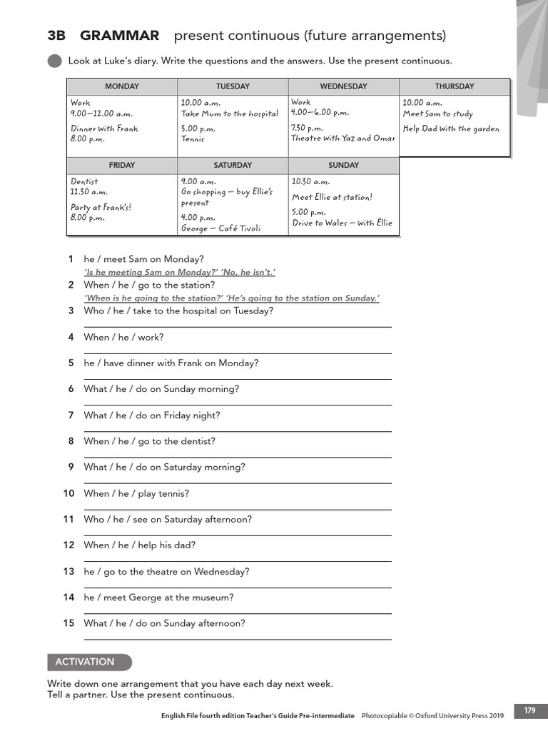 3B Extra Grammar - Present Continuous For Future Arrangements | PDF