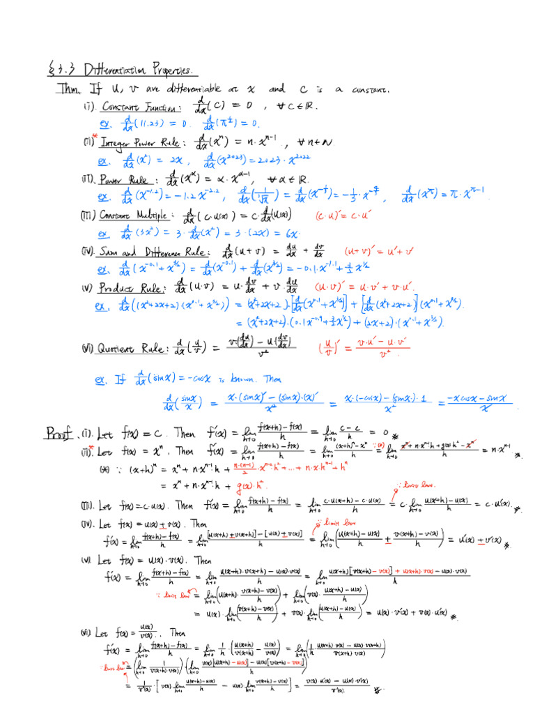 Section 3.3 - Differentiation Properties | PDF | Mathematical Analysis ...