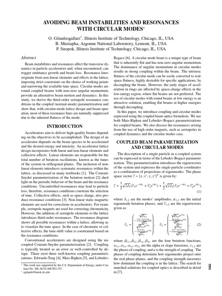 Avoiding Beam Instabilities and Resonances With Circular Modes | PDF ...