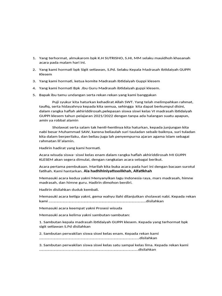 Wisuda Siswa MI GUPPI Klesem 2022 | PDF