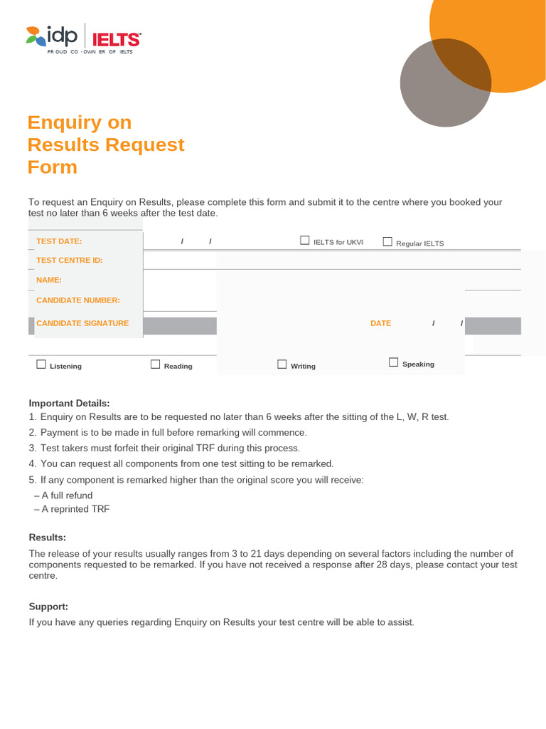 IELTS Enquiry on Results Request Form | PDF