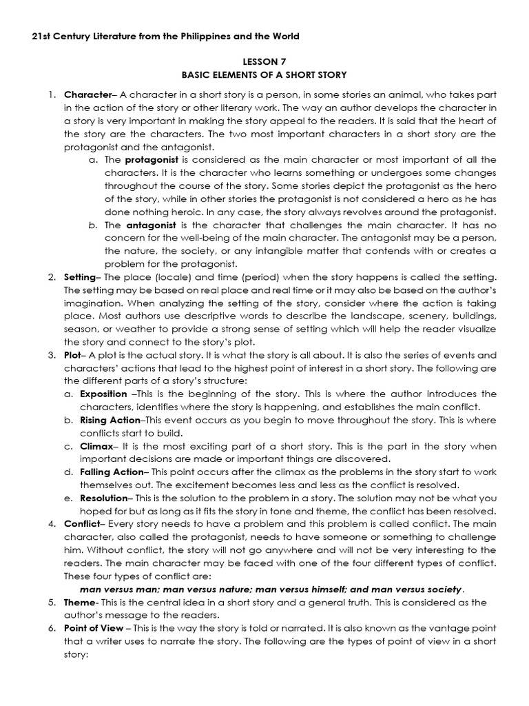 Elements of a Short Story Explained | PDF | Narration | Plot (Narrative)