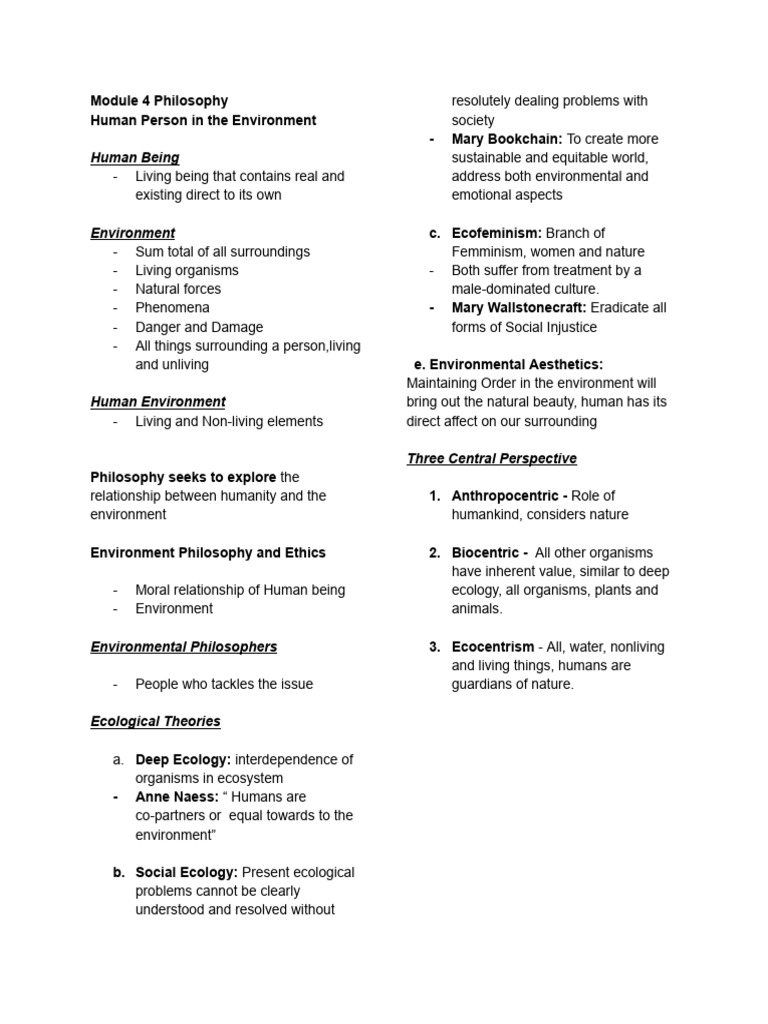 Human-Environment Philosophy Overview | PDF | Environmental Ethics ...