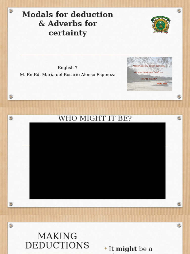 Modals and Adverbs for Deductions | PDF | Language Mechanics | Grammar