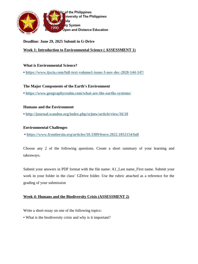 Environmental Science Course Assessments | PDF | Natural Environment