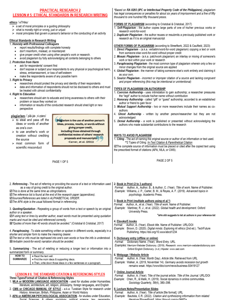 Practical Research 2: Lesson 5 and 6 | PDF | Plagiarism | Citation