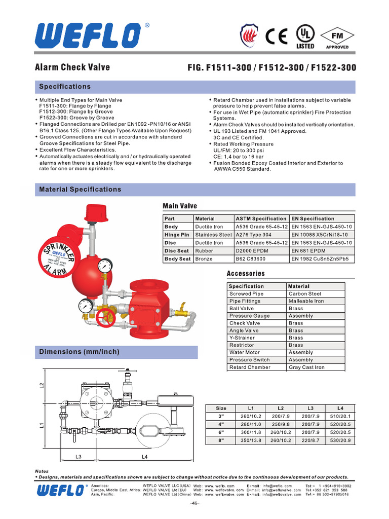 Datasheet Alarm Check Valve,FIG.F1511 F1512 F1522 | PDF