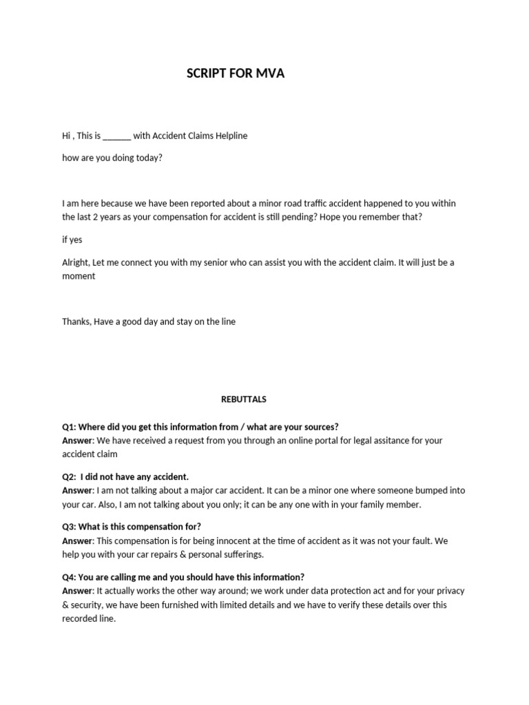 MVA Claims Assistance Script | PDF