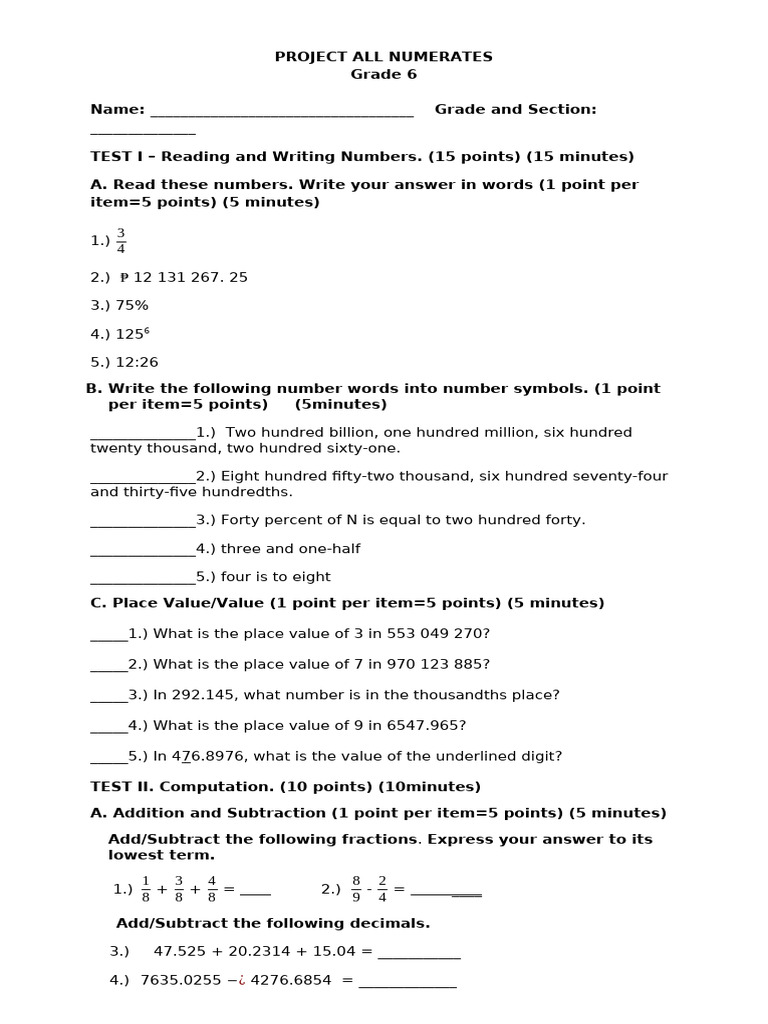 Project All Numerates Week 6 | PDF | Numbers | Mathematical Notation