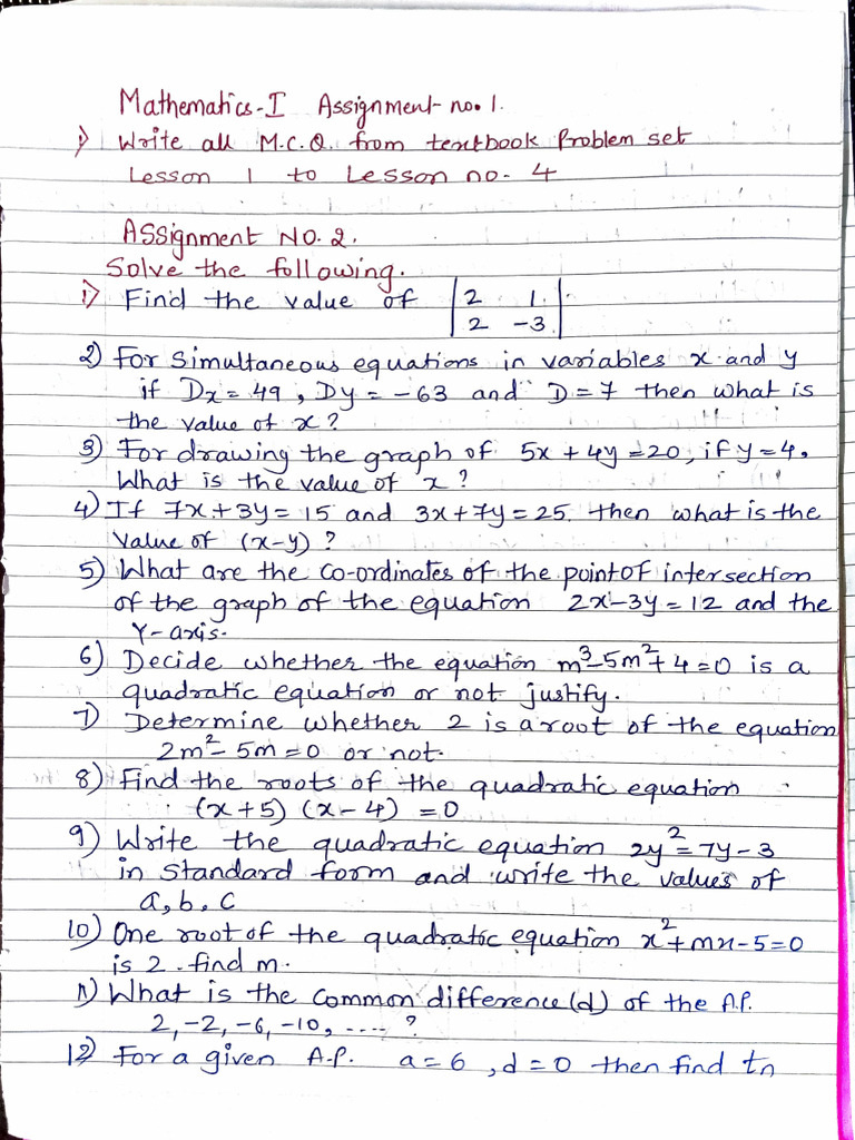 Math Assignment Problem Solutions | PDF | Mathematics | Equations