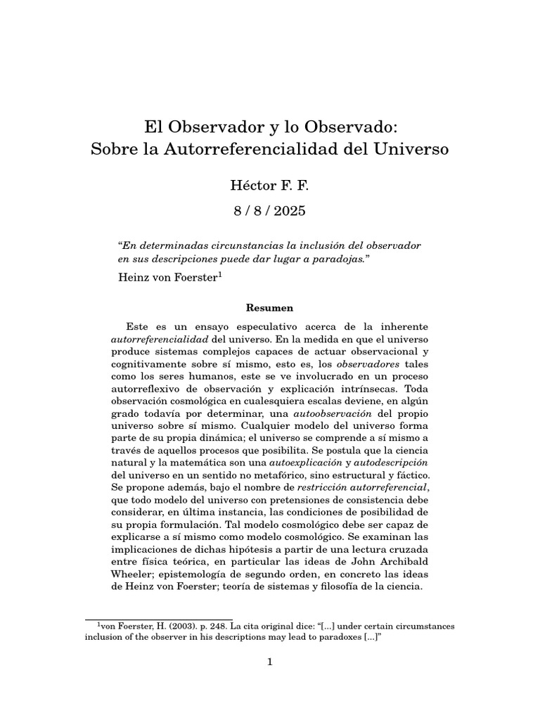 El Observador y Lo Observado - Héctor F. F. | PDF | Metafísica