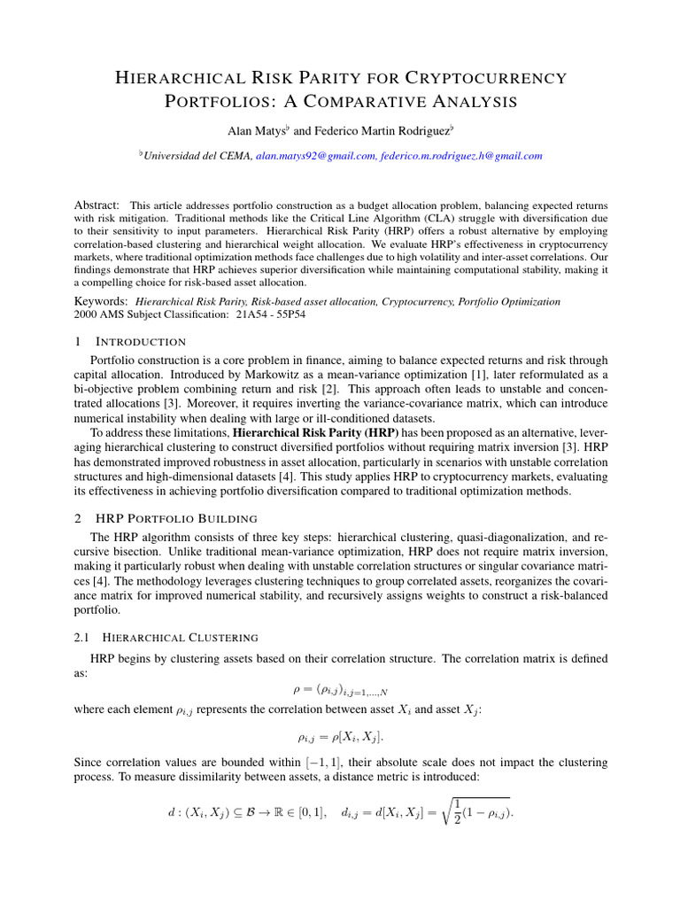 Hierarchical Risk Parity For Cryptocurrency Portfolios | PDF | Modern ...