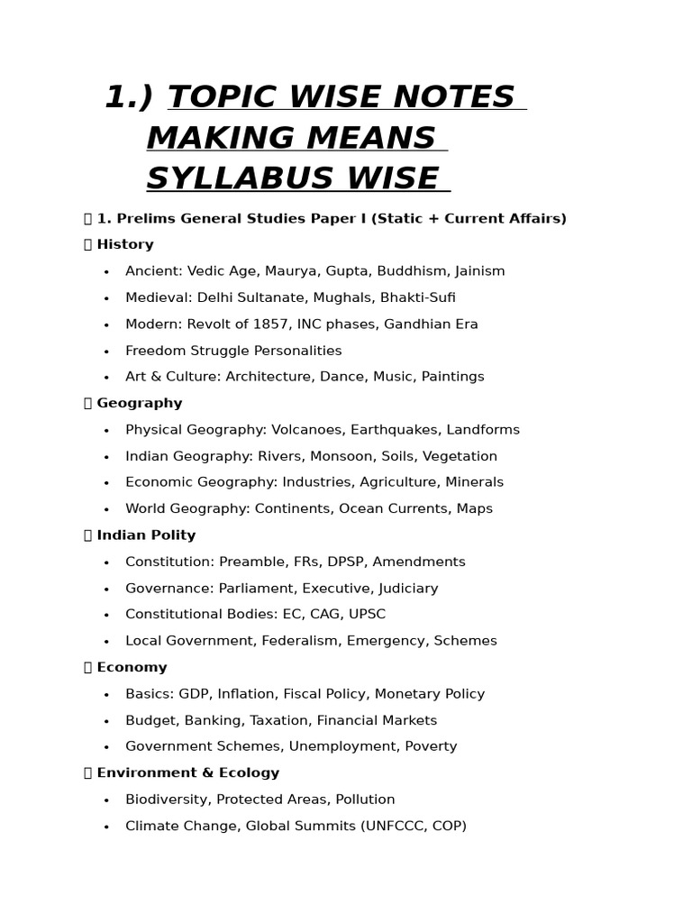 Topic Wise Notes Making Means Syllabus Wise | PDF