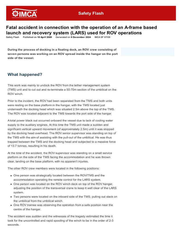 Fatal Accident in Connection With The Operation of An A-Frame Based ...