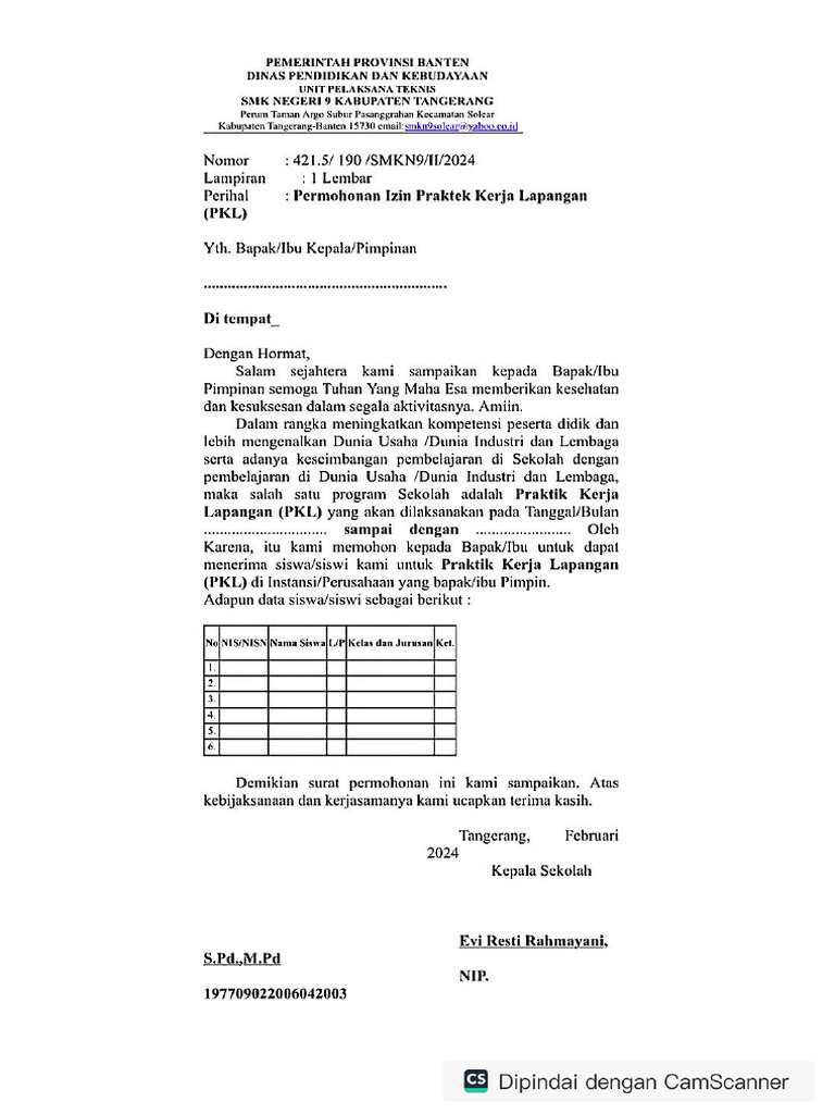 CV Pengajuan PKL Nisrina | PDF