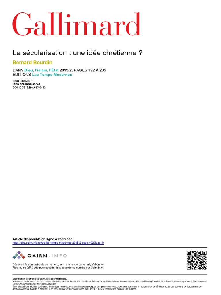 La sécularisation et le christianisme | PDF | Théologie politique ...