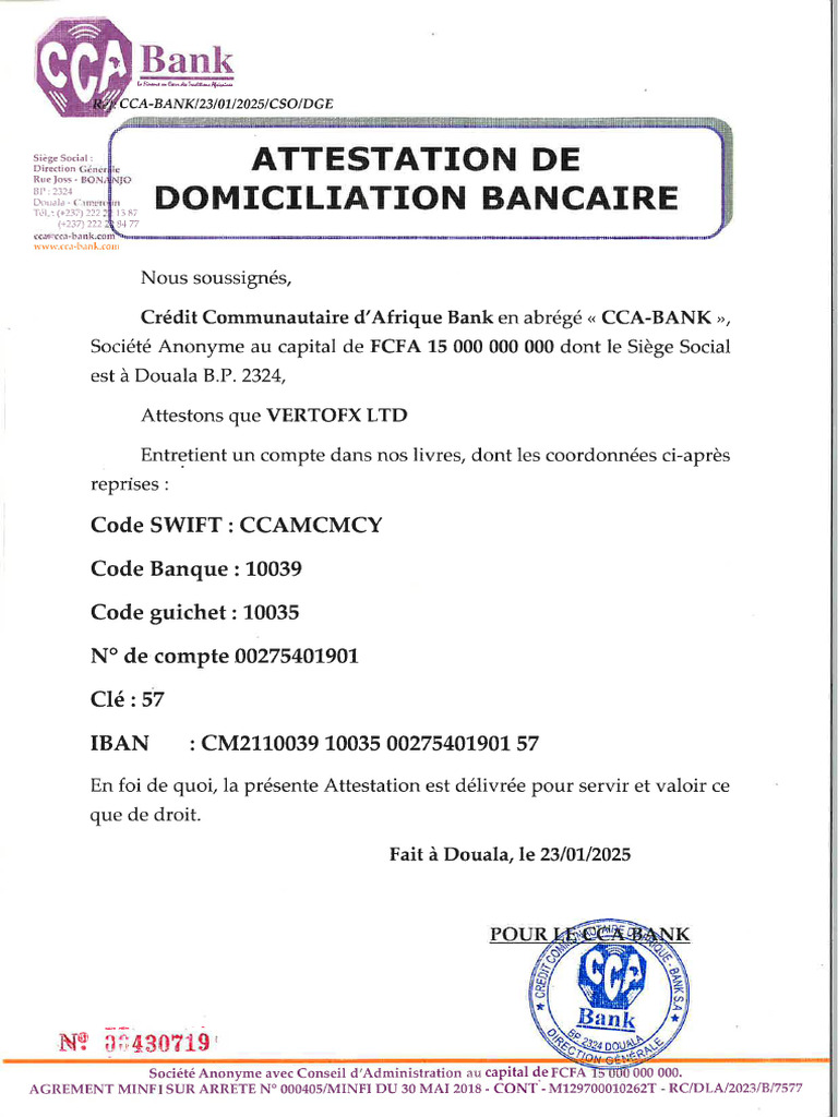 Cca - Bank Account Domiciliation | PDF