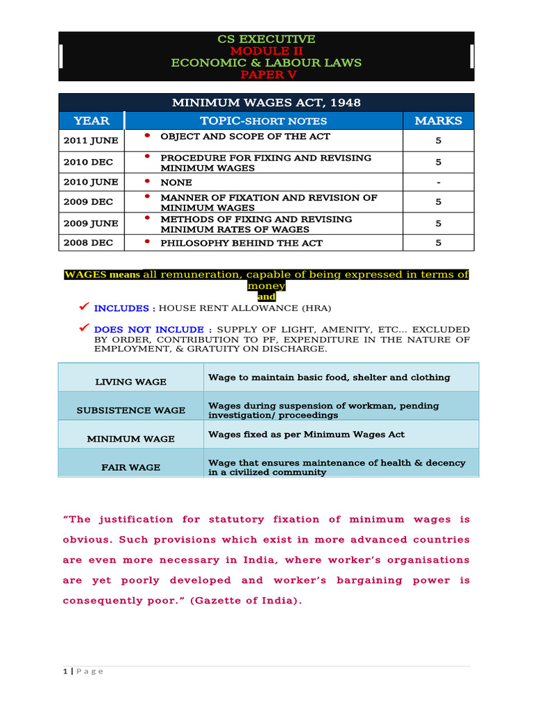 Minimum Wages Act 1948 Overview | PDF | Employment | Wage
