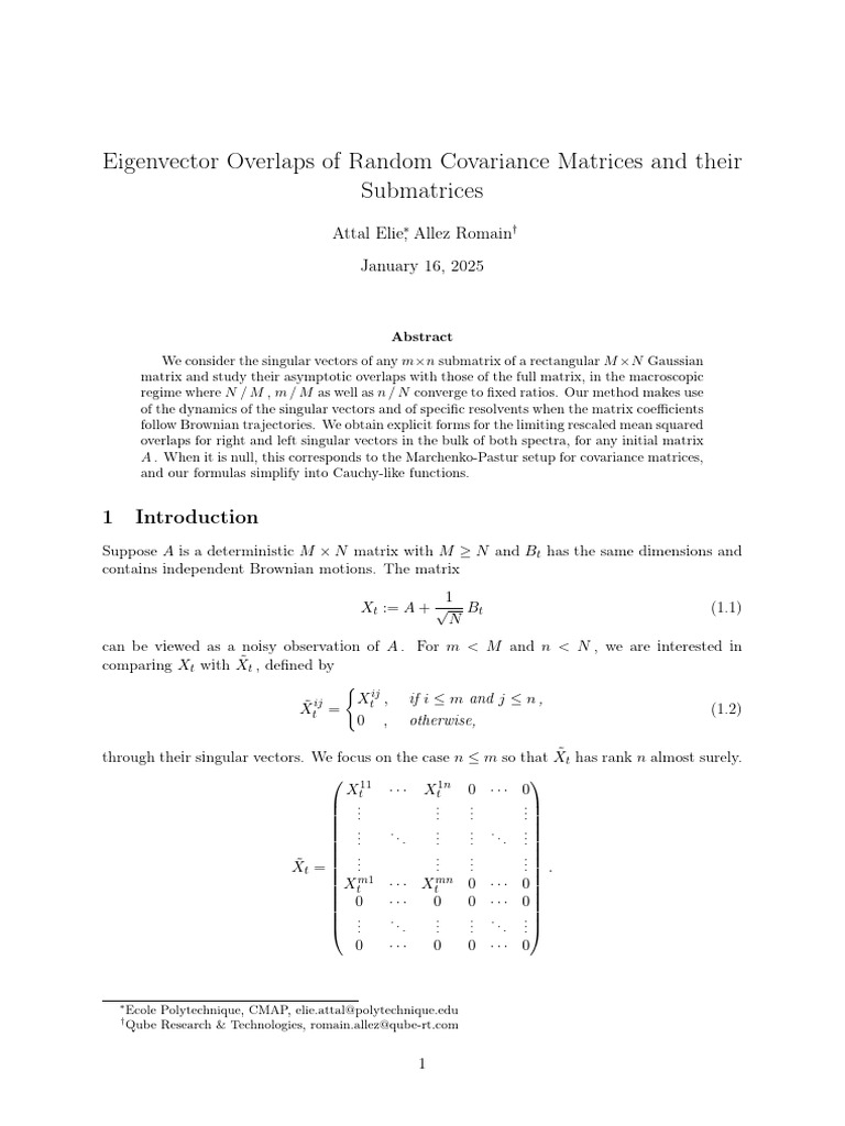 Eigenvector Overlaps of Random Covariance Matrices | PDF | Principal Component Analysis ...