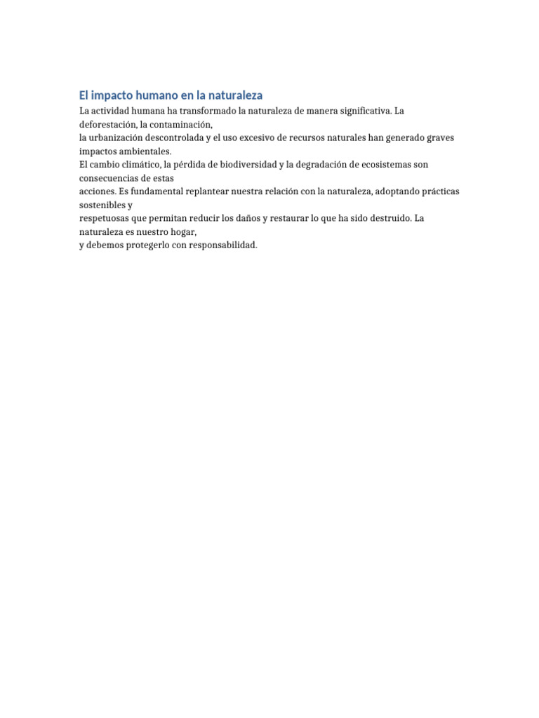 El Impacto Humano en La Naturaleza | PDF