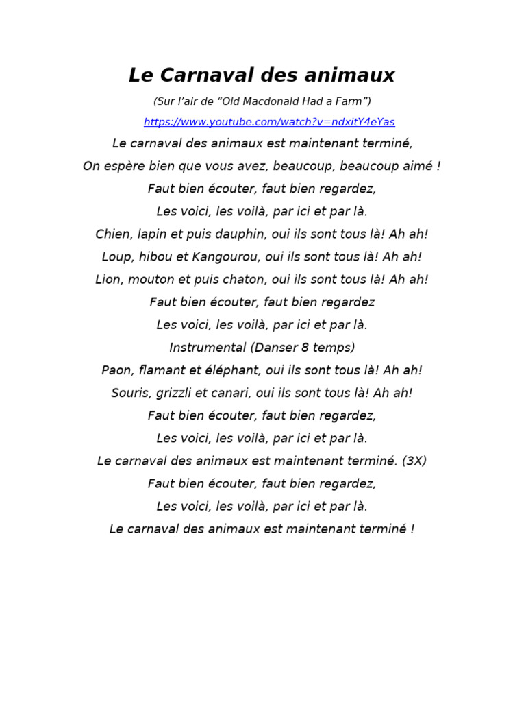 Le Carnaval des Animaux en Chanson | PDF