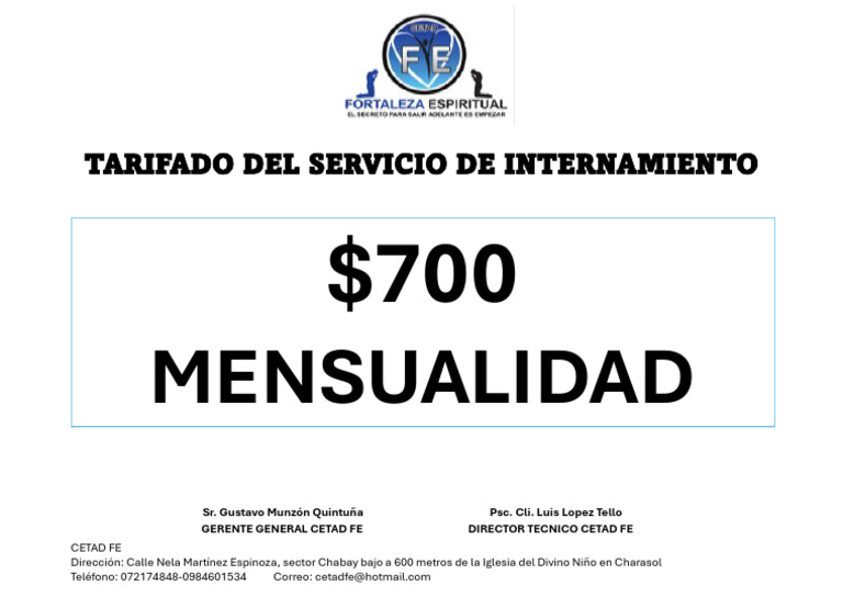 Precio Por Tiempo de Internamiento | PDF