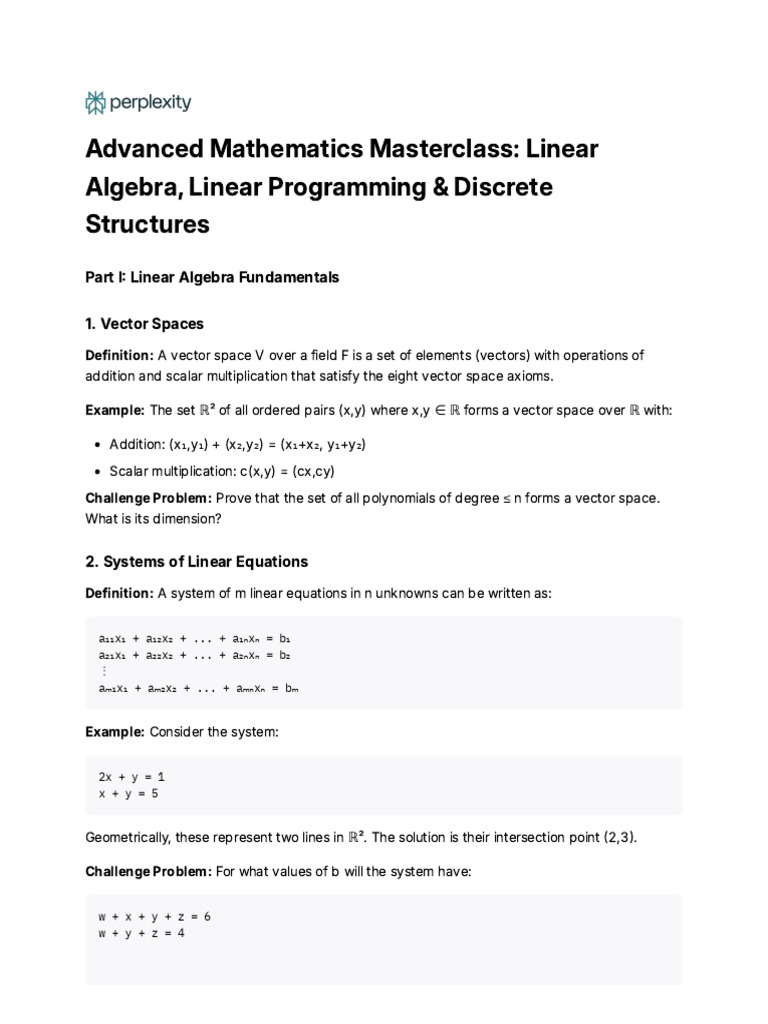 Advanced Mathematics Masterclass - Linear Algebra | PDF | Eigenvalues ...