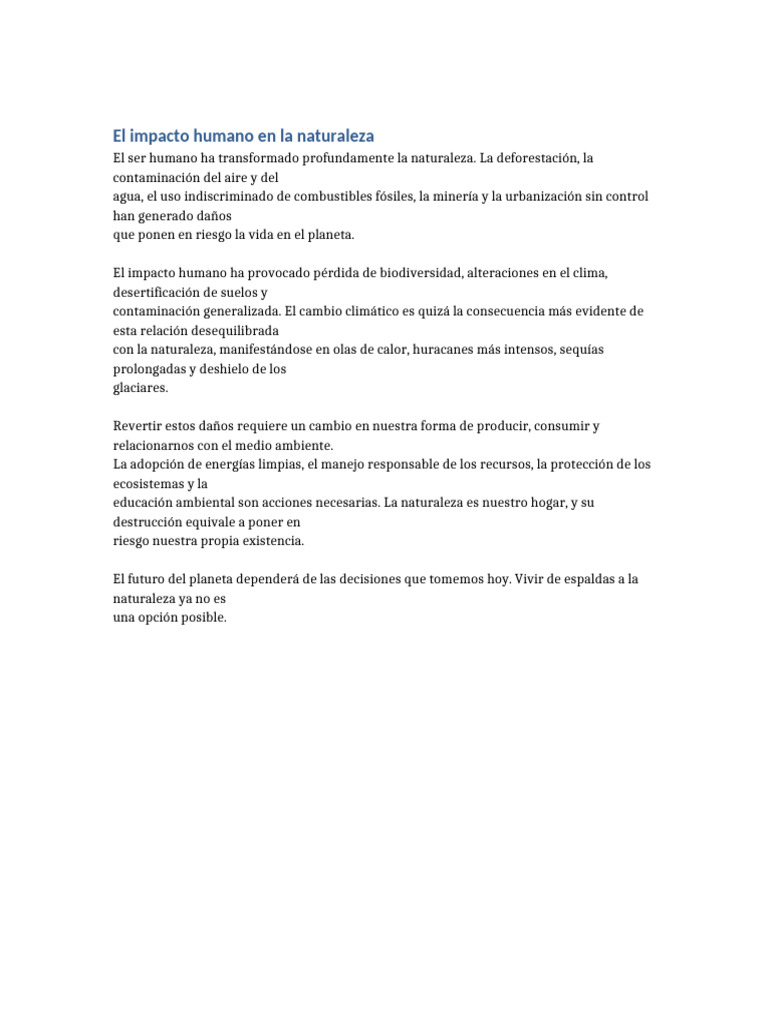 El Impacto Humano en La Naturaleza 2p | PDF
