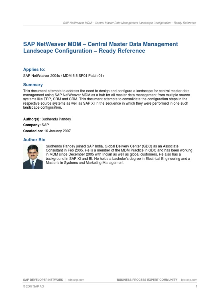 SAP MDM - Central Master Data Management Landscape Configuration | PDF ...