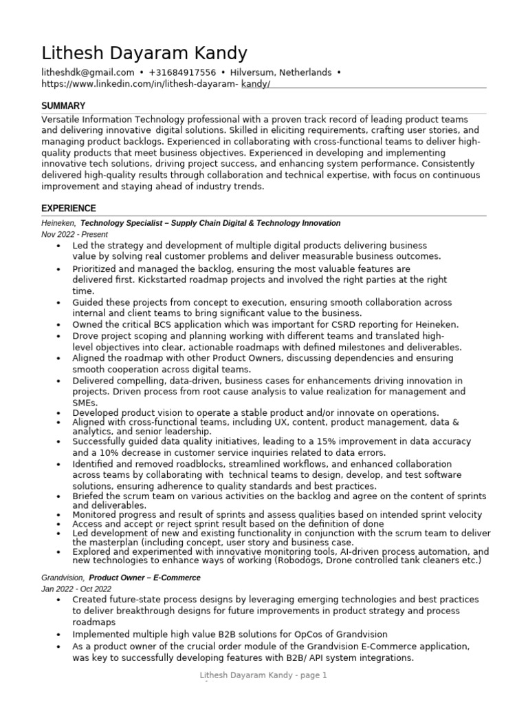 Lithesh Dayaram Kandy Resume | PDF | Electronic Data Interchange ...