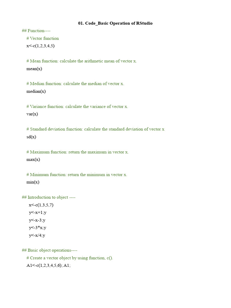 Code For Basic Operation of RStudio | PDF