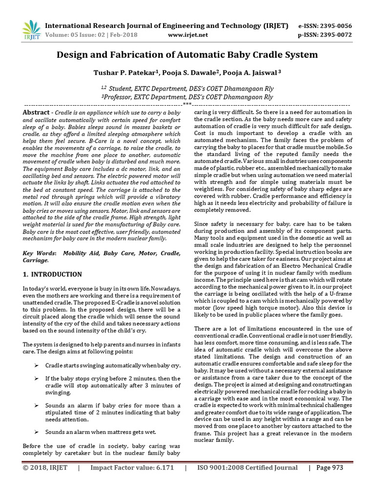 Automatic Baby Cradle Design and Fabrication | PDF | Infants ...