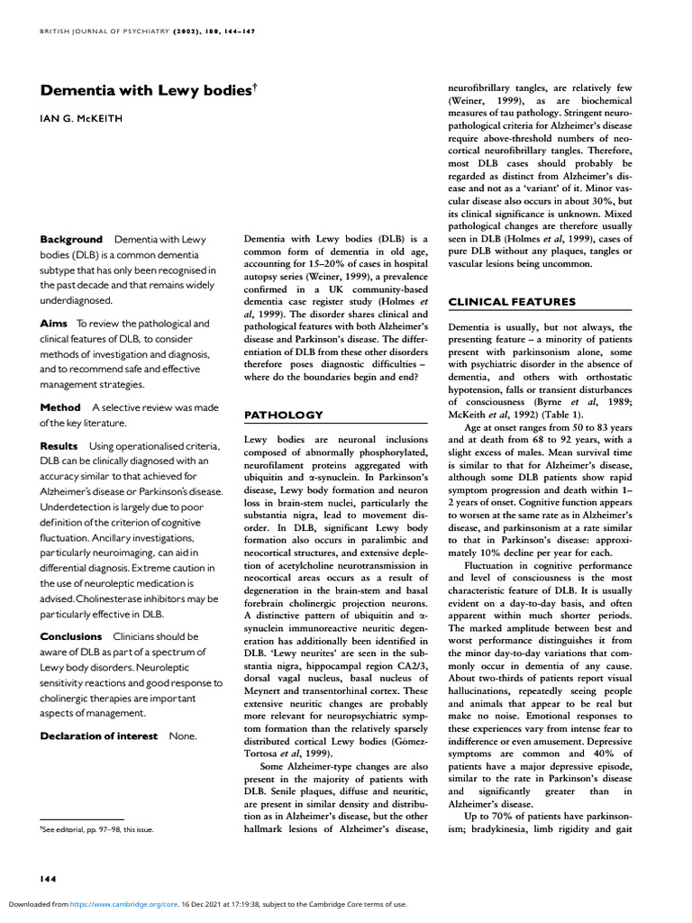 Understanding Dementia with Lewy Bodies | PDF | Dementia | Alzheimer's ...
