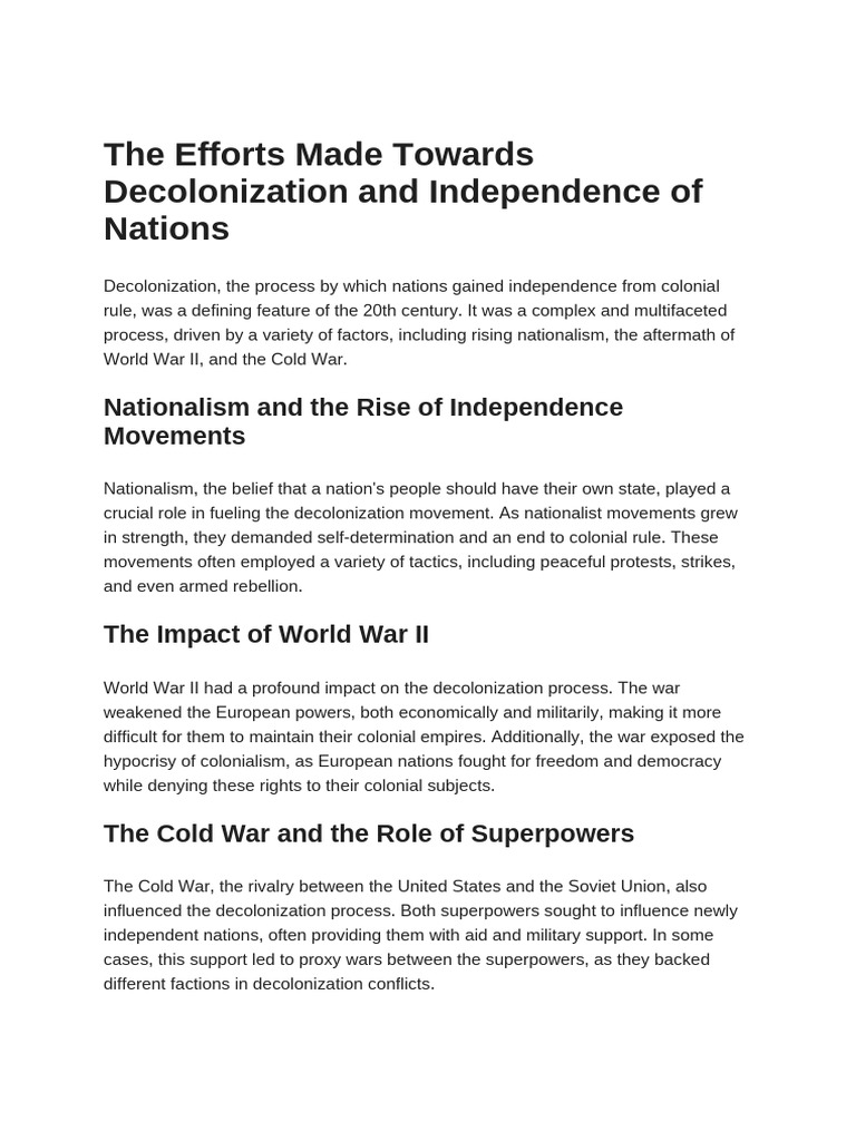 The Efforts Made Towards Decolonization and Independence of Nations ...