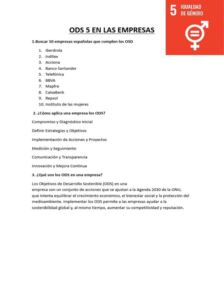 Empresas Españolas y ODS 5: Igualdad de Género | PDF | Sustentabilidad ...