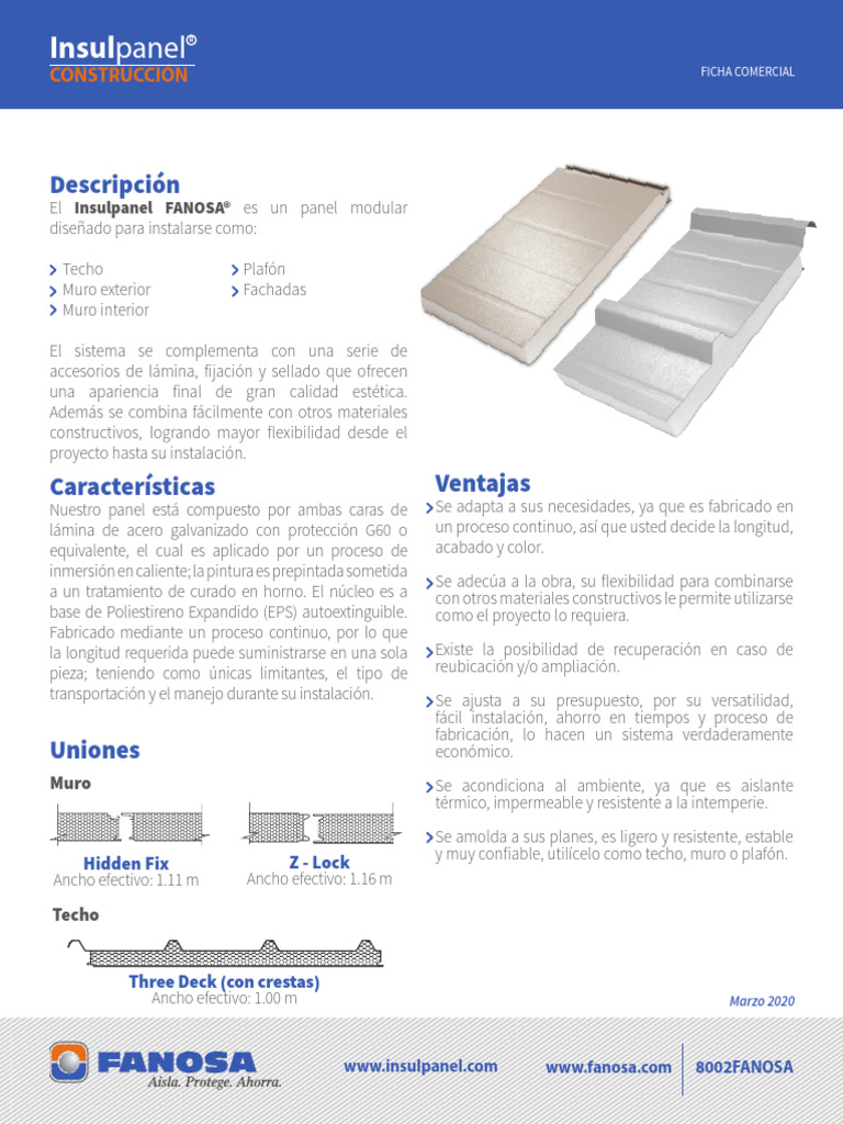 Ficha Técnica Insulpanel | PDF | Techo | Aislamiento térmico