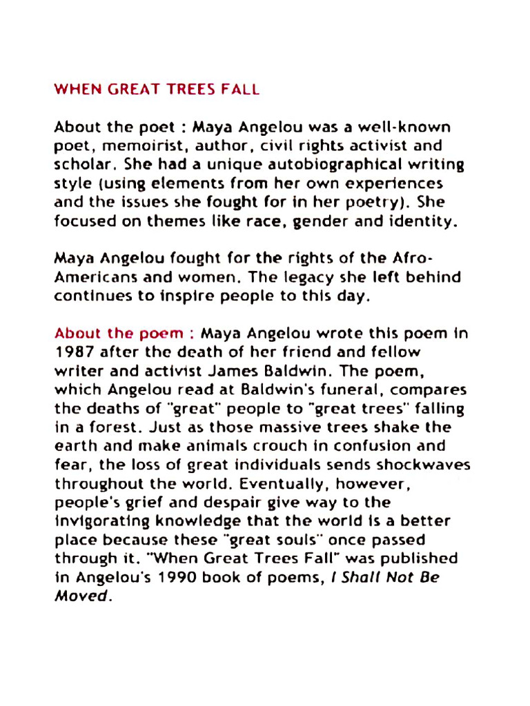 When Great Trees Fall Short Notes 10icse | PDF