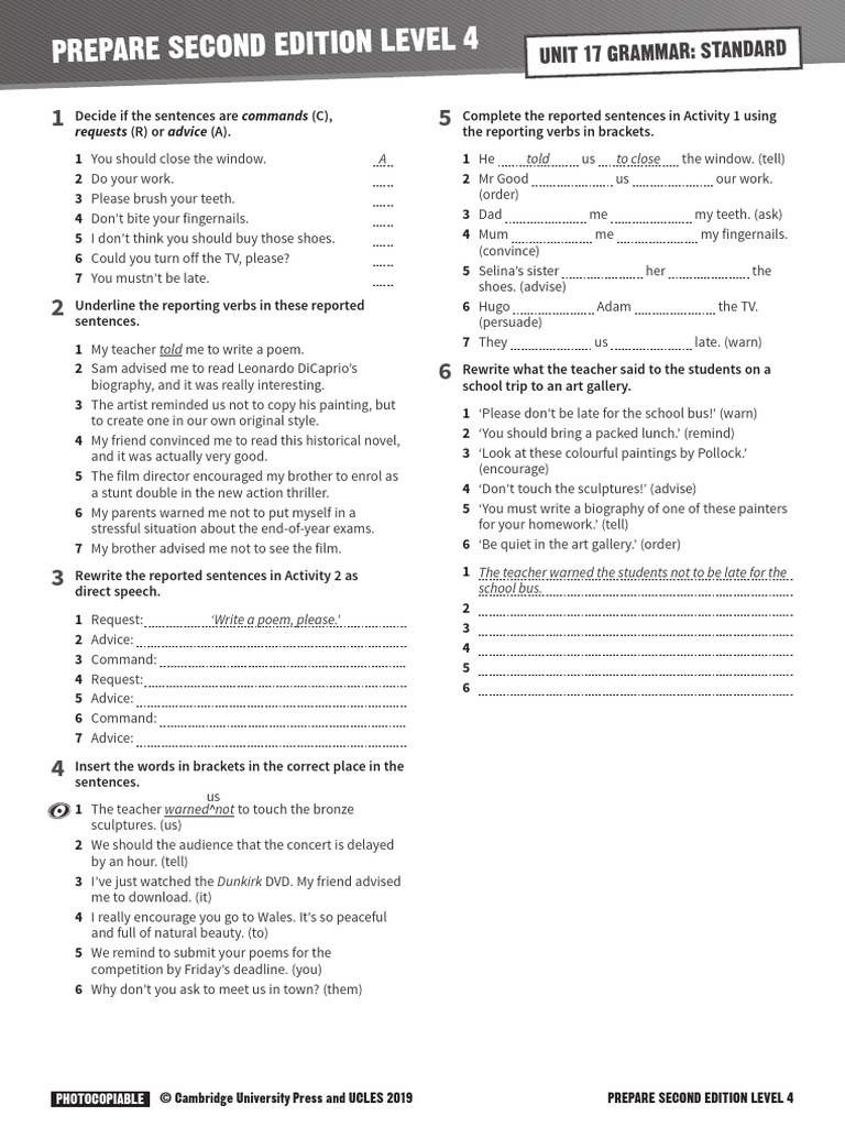 Unit 17 Grammar: Reporting Verbs | PDF