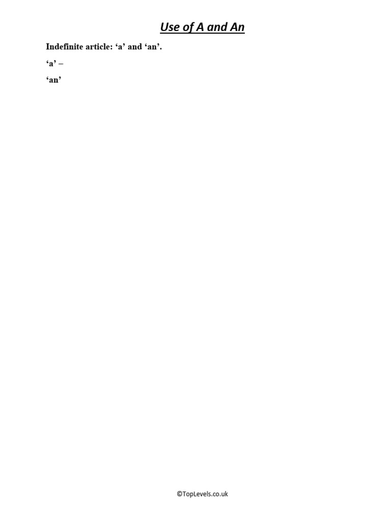 Indefinite Articles: A vs. An Guide | PDF