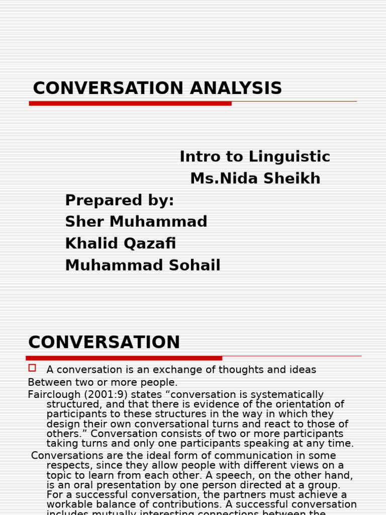 Conversation Analysis - Intro To Linguistic | PDF | Conversation ...