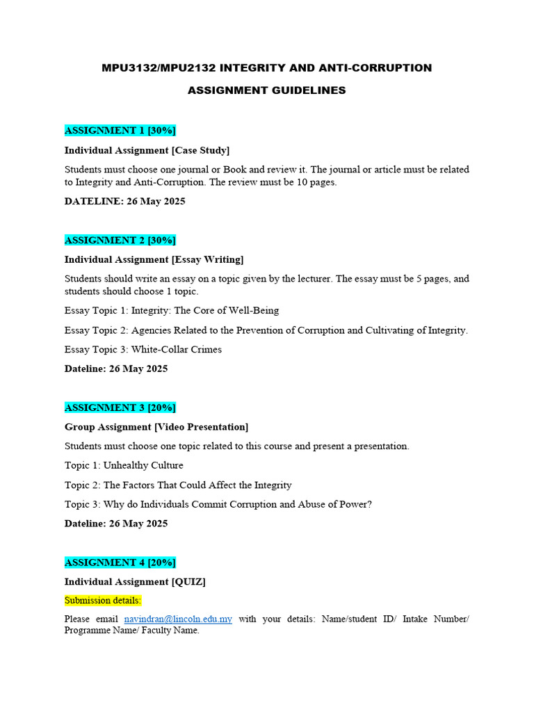 Kiar Assignment Guidelines 2503 | PDF