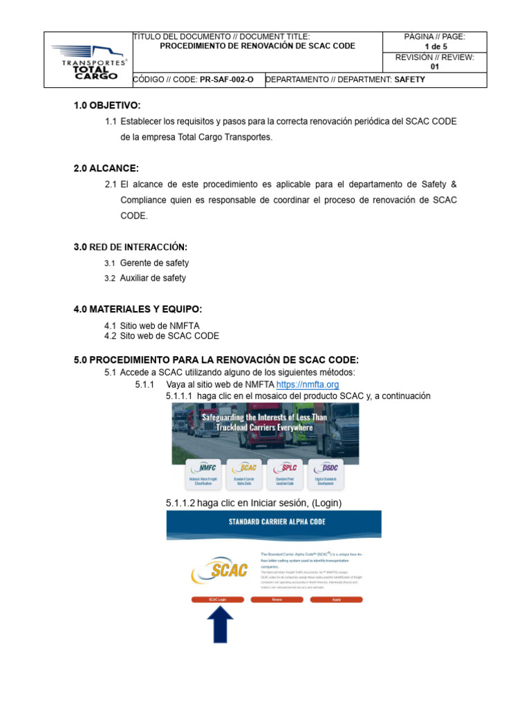 Renovación del SCAC CODE: Procedimiento | PDF | Informática